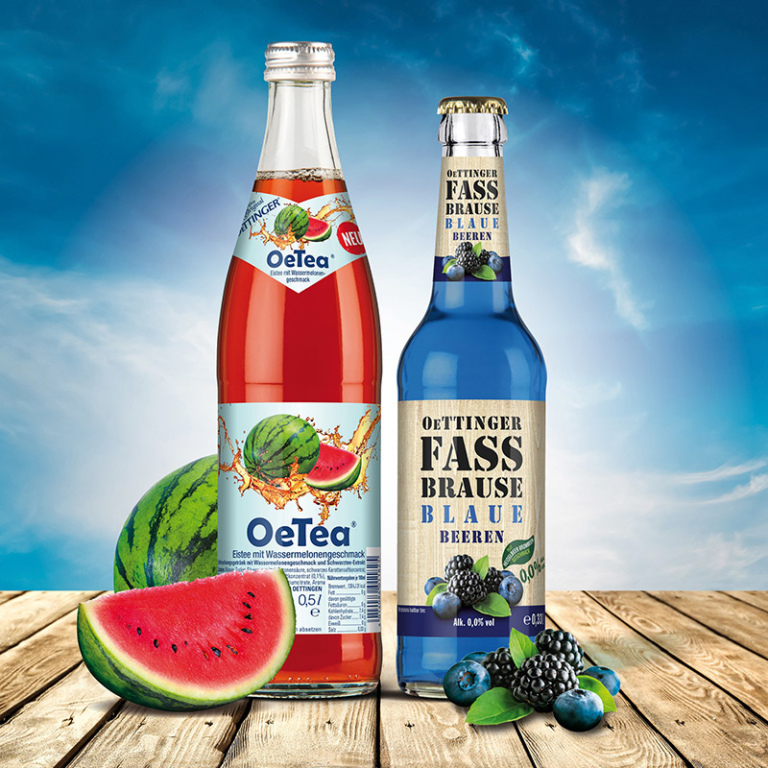 Neu: Original OeTTINGER Fassbrause Blaue Beeren und OeTea® Wassermelone