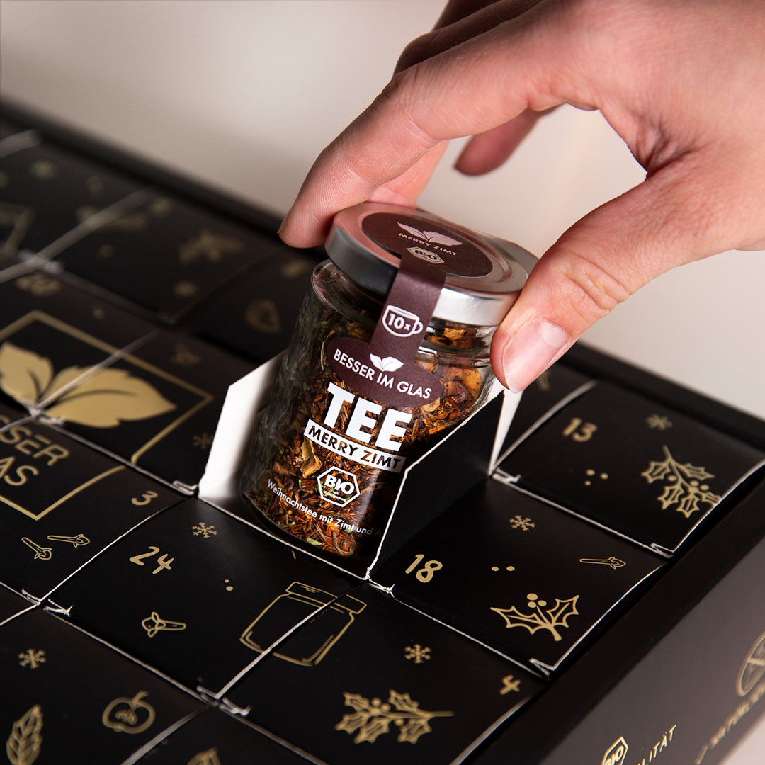 BESSER IM GLAS: Bio Tee Adventskalender mit 6 neuen verführerischen Sorten